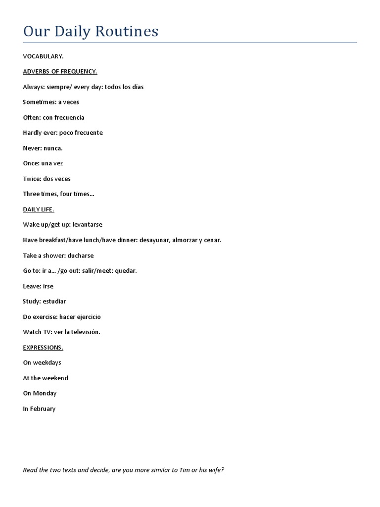 Our Daily Routines | PDF | Lunch | Cuisine