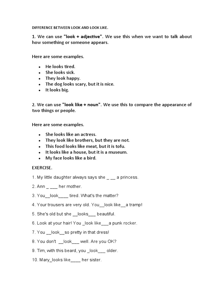 DIFFERENCE LOOK Vs LOOK LIKE | PDF
