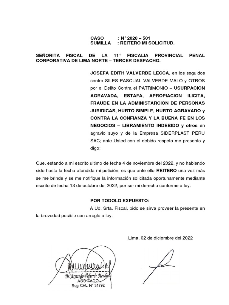 Copia de Reitero Fiscalia - Edith Valverde | PDF