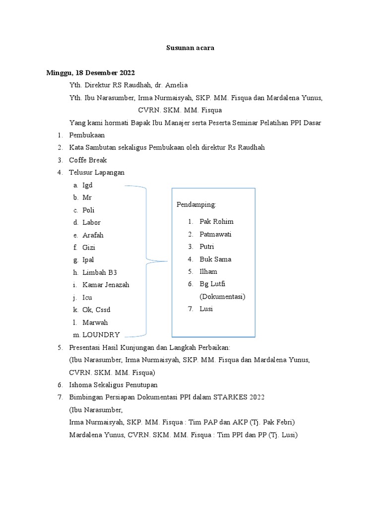 Susunan Acara Seminar Dasar Internal PPI | PDF
