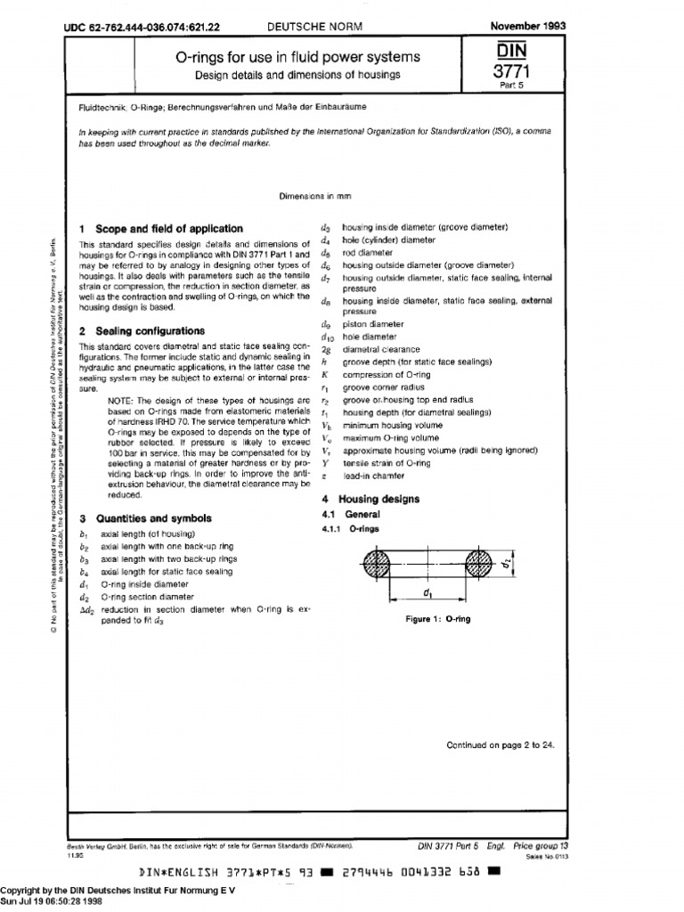 DIN 3771-5-1993, O Rings For Use in Fluid Power Systems | PDF