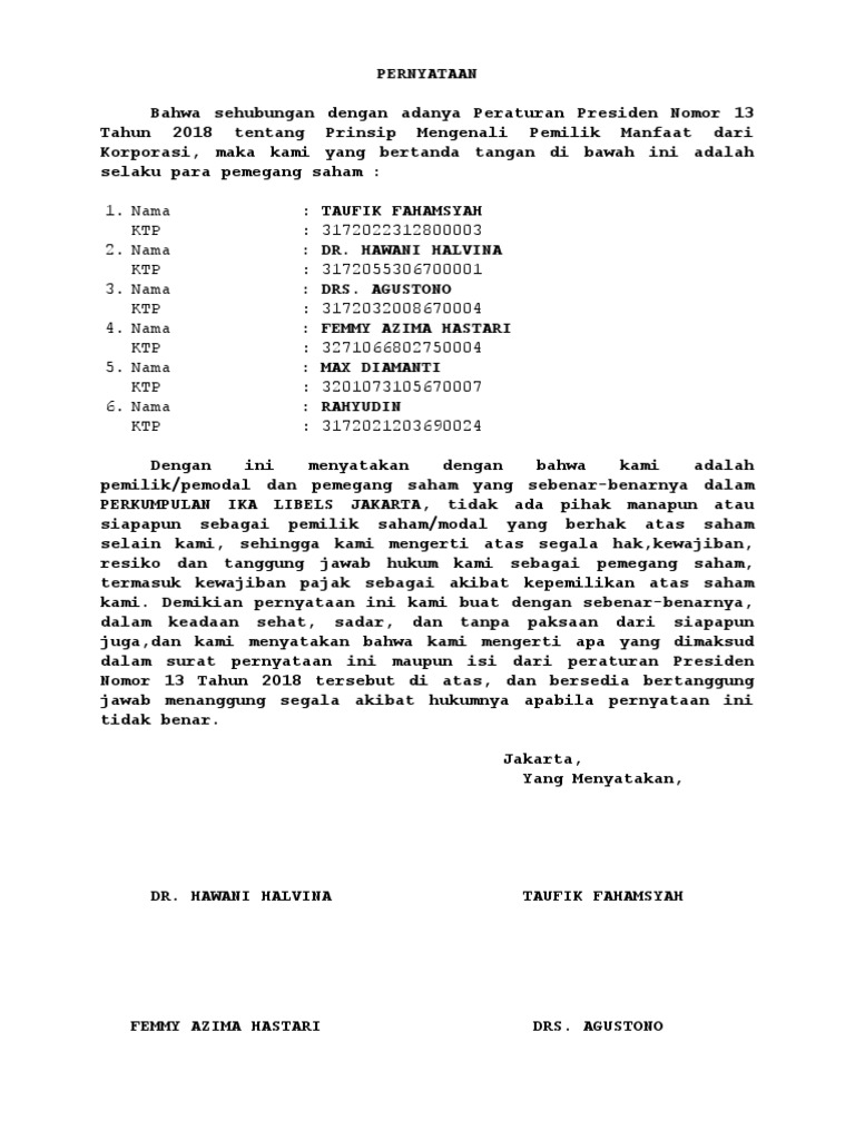 Notaris Pernyataan Beneficial Owner | PDF