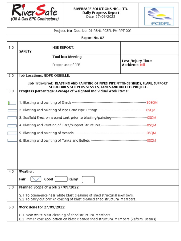 Blasting and Painting Progress Report | PDF | Manufactured Goods ...