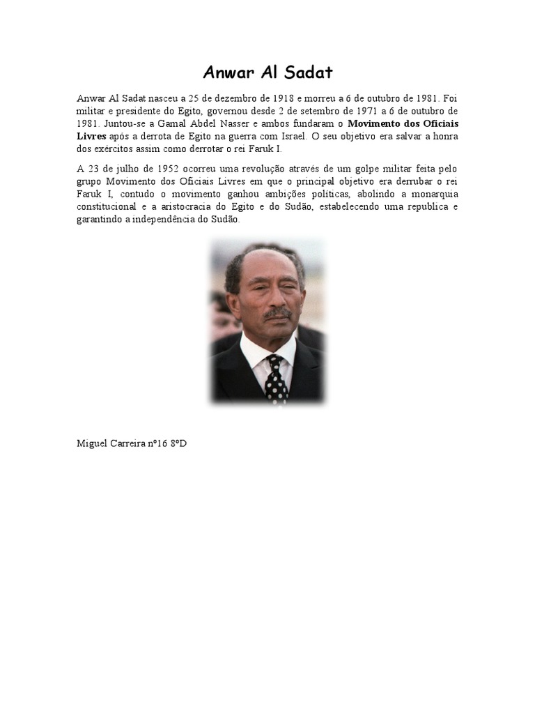 Anwar Al Sadat: Vida e Legado | PDF | Turismo | História