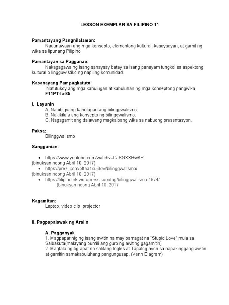 Exemplar Bilinggwalsimo | PDF