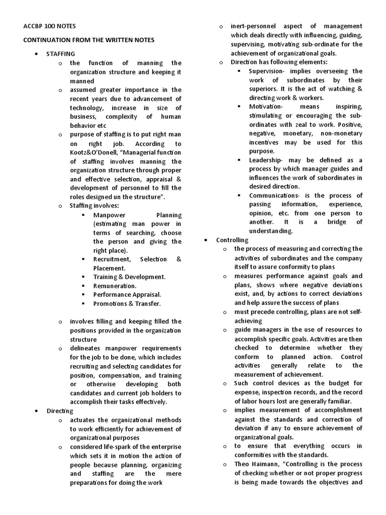 Accbp 100 Notes PDF Human Resources Employment