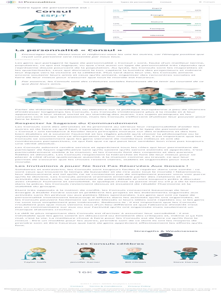 La Personnalité "Consul" (ESFJ) 16personalities | PDF