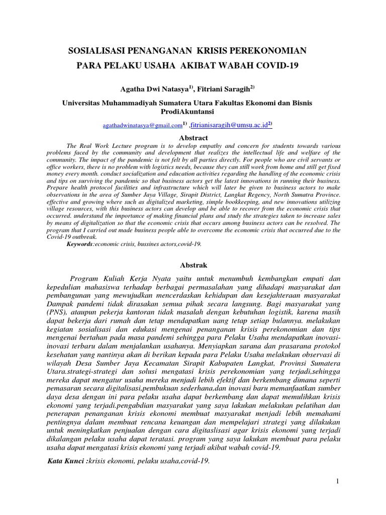 Draft Articel KKN Agatha Dwi Natasya Rev | PDF | Economies