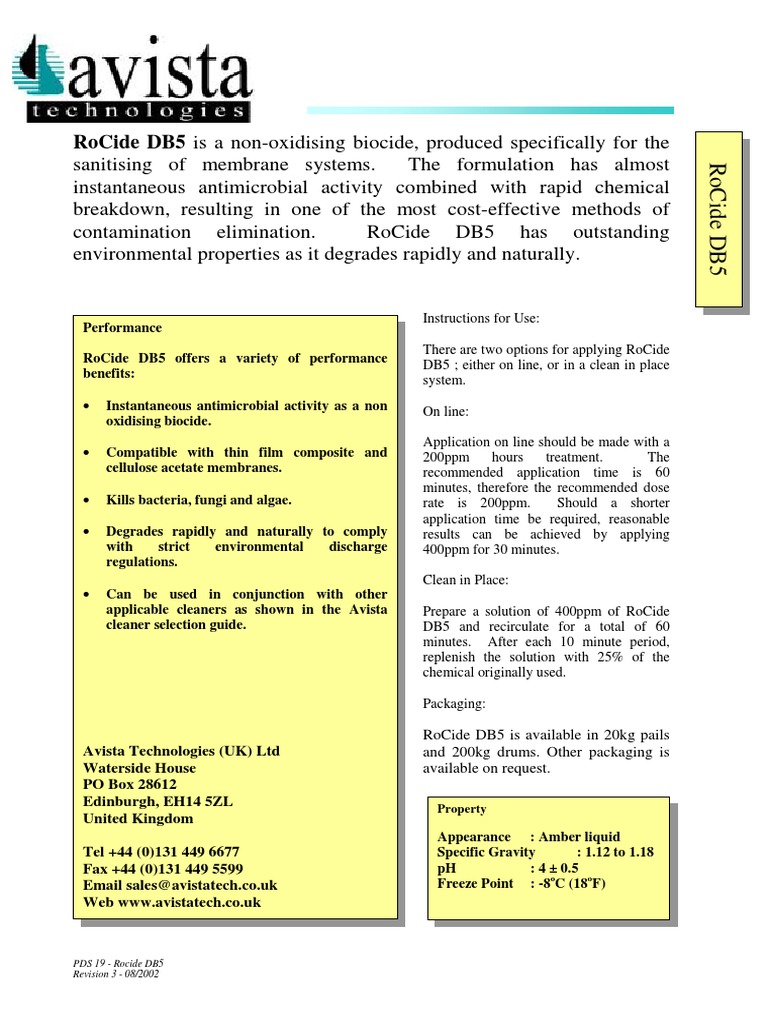 RoCide DB5 biocide sanitizes membrane systems | PDF | Antimicrobial ...