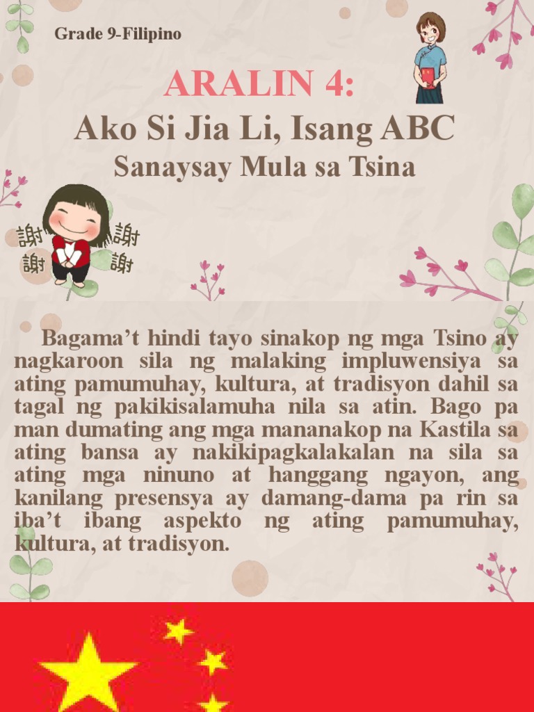 9 Aralin 4 Ako Si Jia Li, Isang Abc | PDF