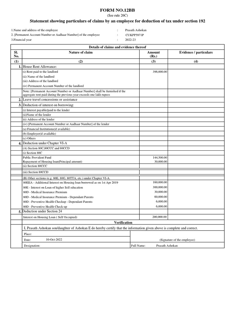 IT Declaration | PDF | Loans | Interest