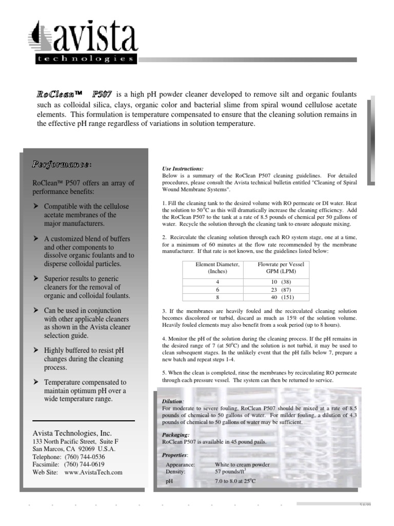 RoClean P507 | Download Free PDF | Membrane | Colloid