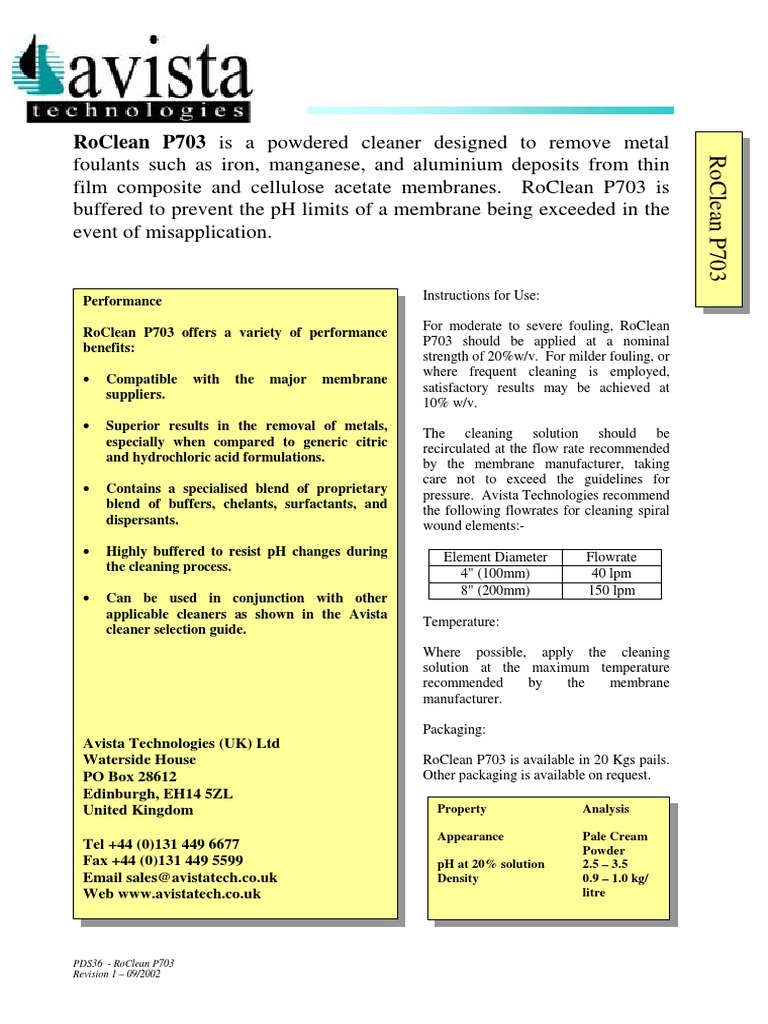 RoClean P703 | PDF | Membrane | Buffer Solution
