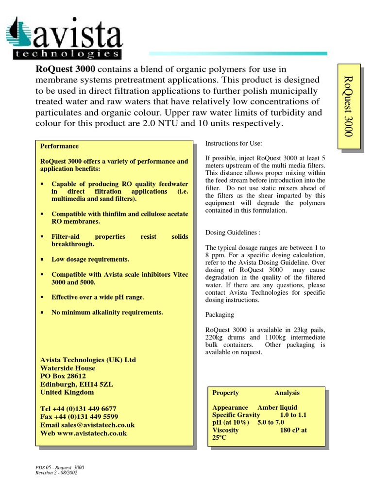 RoQuest 3000 | PDF | Filtration | Applied And Interdisciplinary Physics
