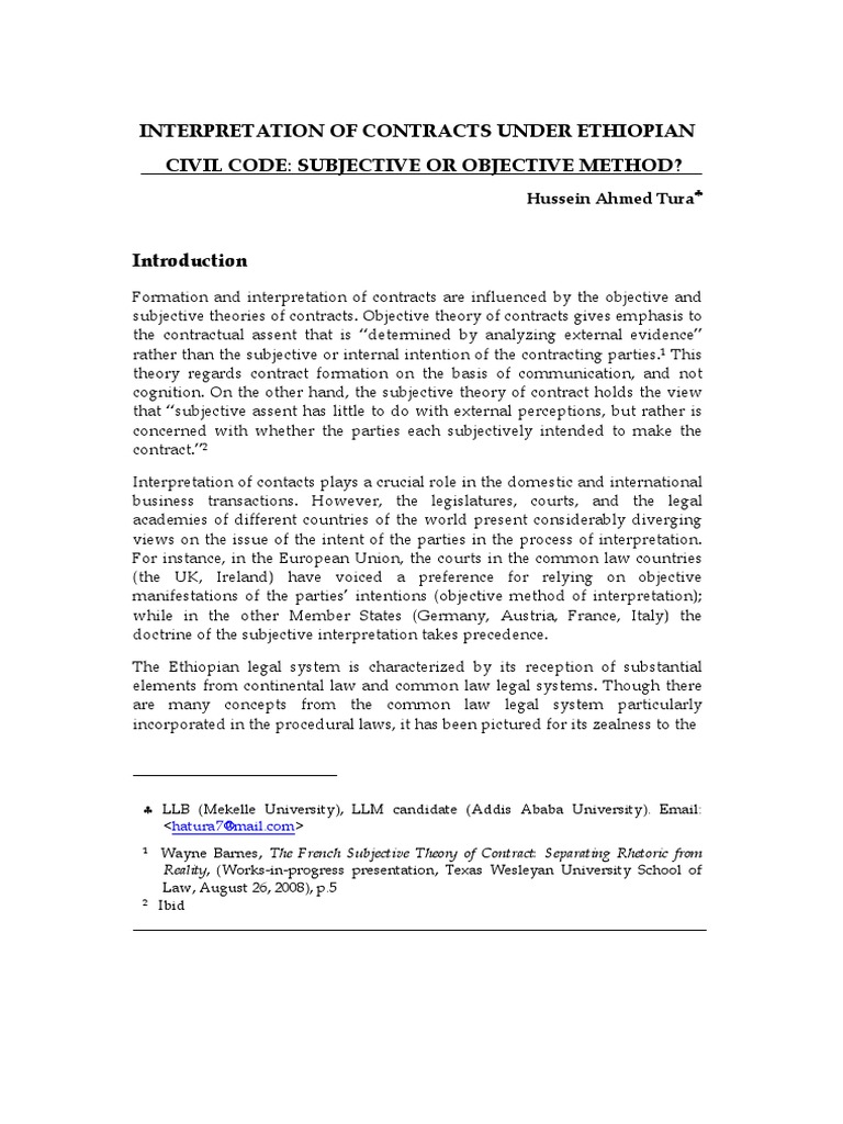 Interpretation of Contracts in Ethiopia | PDF | Common Law | Offer And ...