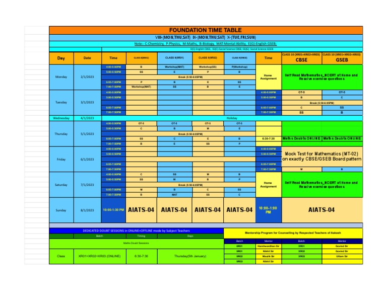 Updated Timetable Foundation | PDF | Schools