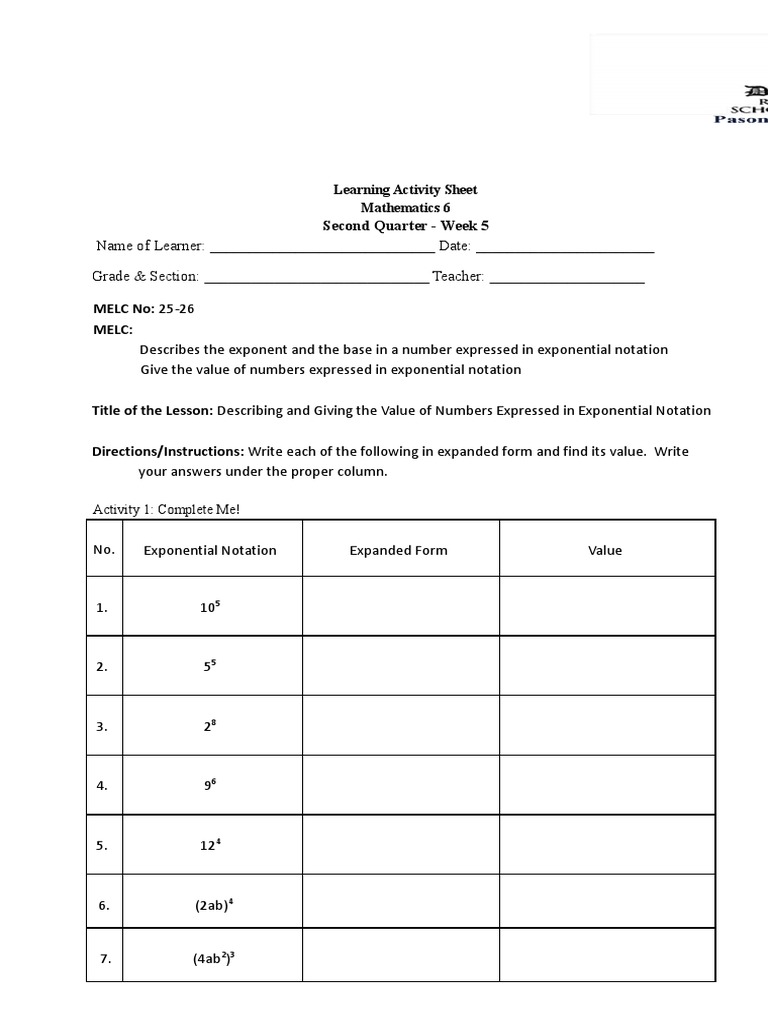 Learning Activity Sheet 5.1 | PDF