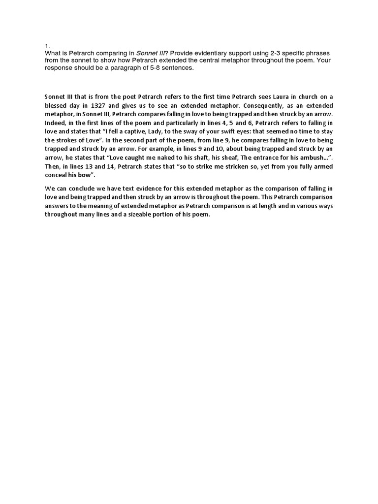 BONNET Noa English III SonnetPetrarch | PDF | Art | Poetry