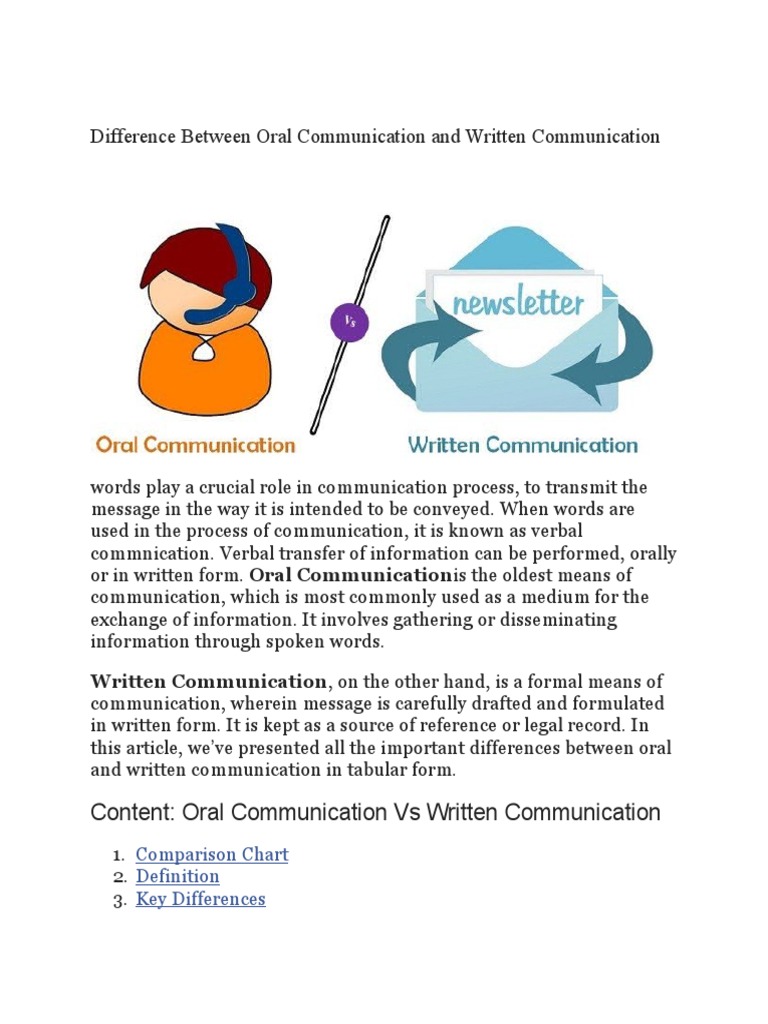 Difference Between Oral Communication and Written Communication ...