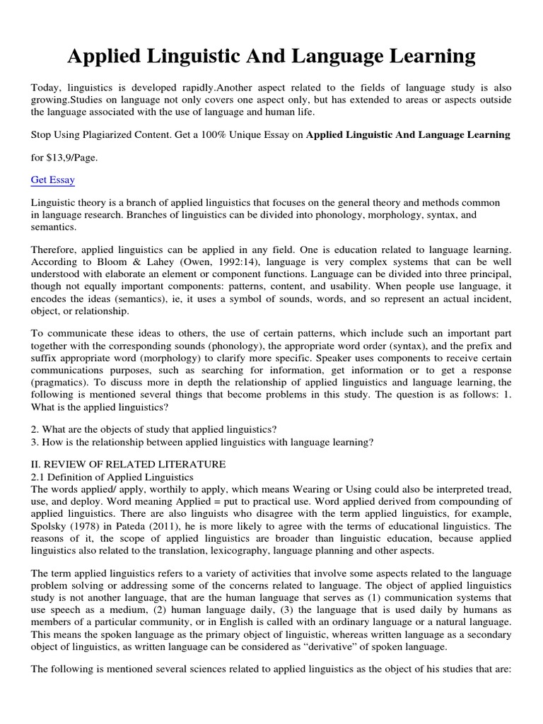 Applied Linguistic and Language Learning | PDF | Linguistics | Language Acquisition