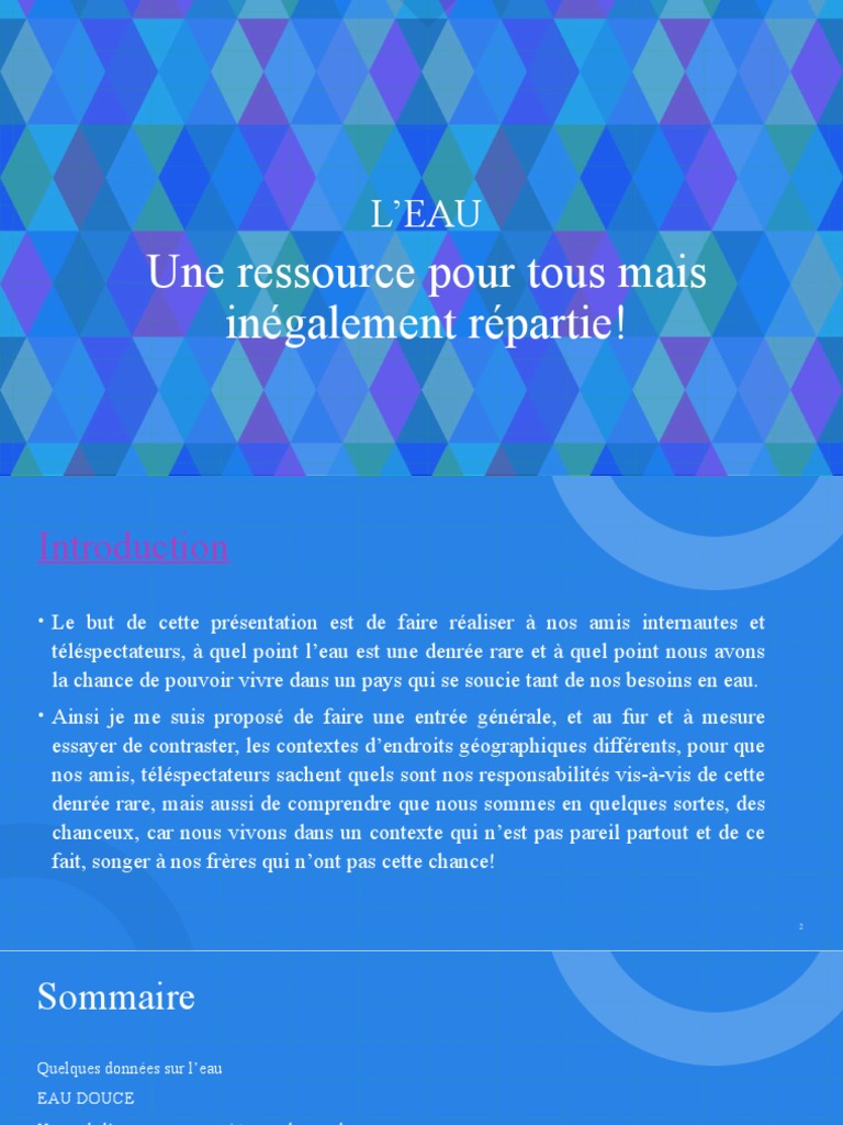 Une Ressource Pour Tous Mais Inégalement Répartie | PDF | Eau | Boire ...