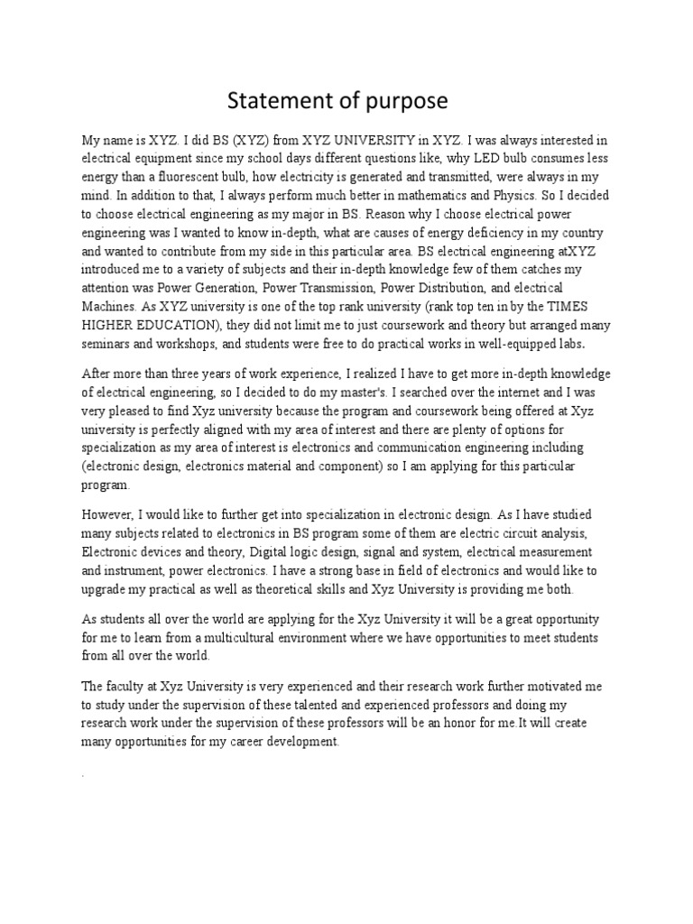 Statement of Purpose | PDF | Electronics | Electrical Engineering