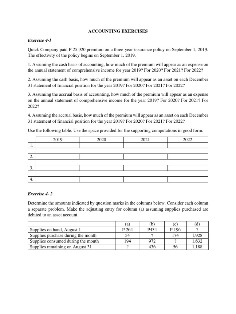 Accounting Exercises Pdf Debits And Credits Deferral