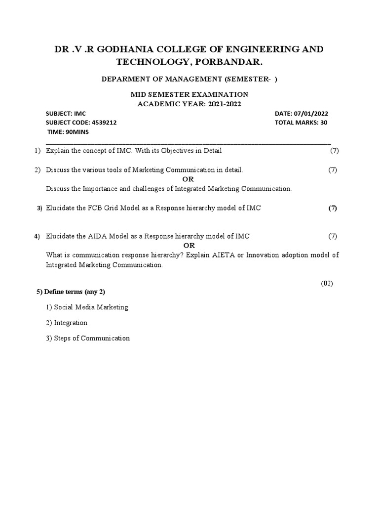 Imc Mid Term Paper | PDF