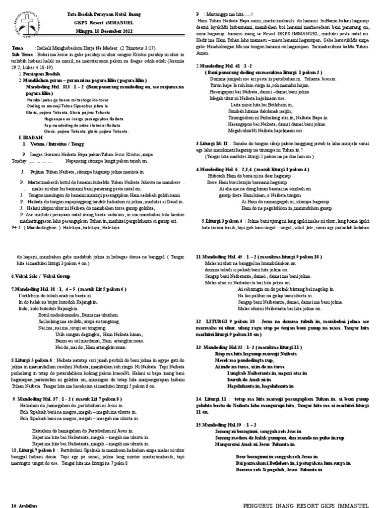 Tata Ibadah Perayaan Natal Majelis Jemaat | PDF