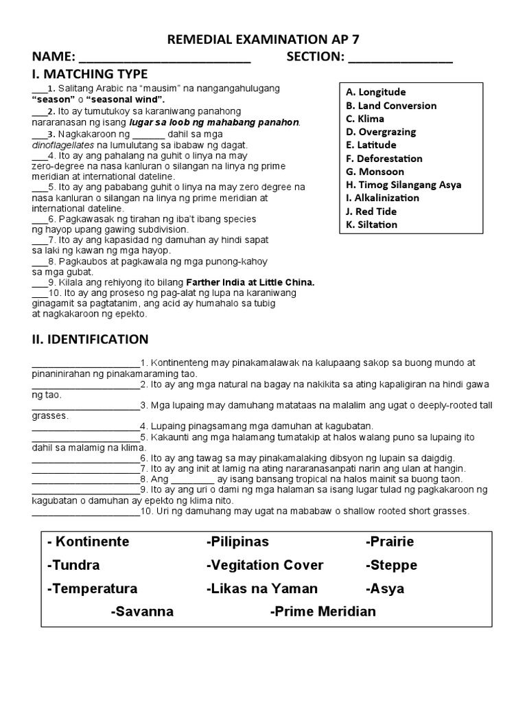 Remedial Examination Ap 7 | PDF