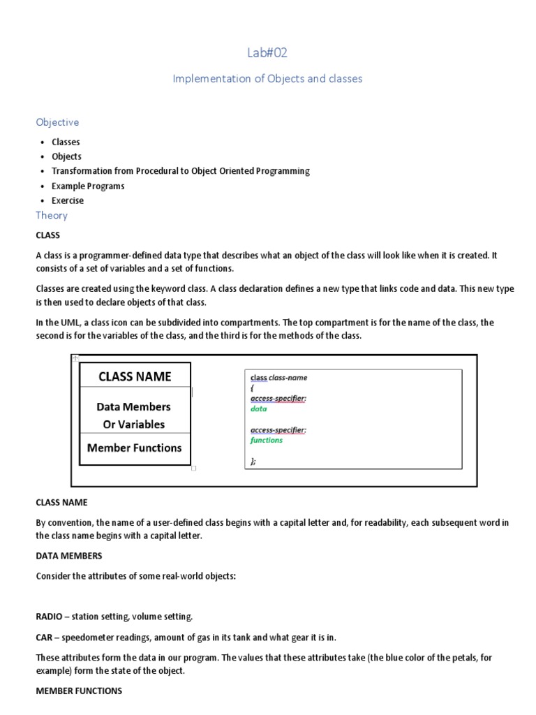 Dsa Lab 02 Implementation Of Objects And Classes Pdf Class Computer Programming