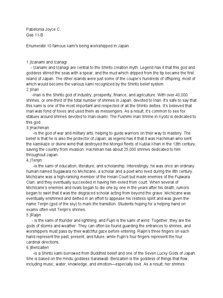 The Ten Most Famous Kami Worshipped in Shinto Tradition | PDF | Shinto ...