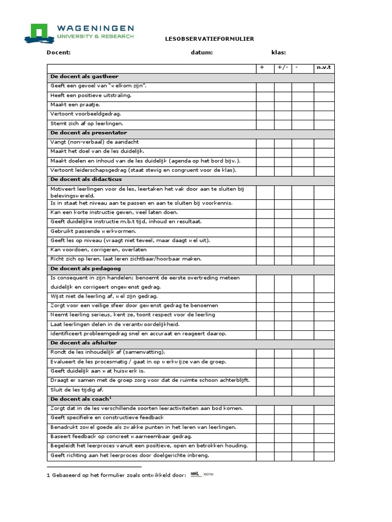 Lesbezoek - Observatieformulier (6 Rollen) | PDF