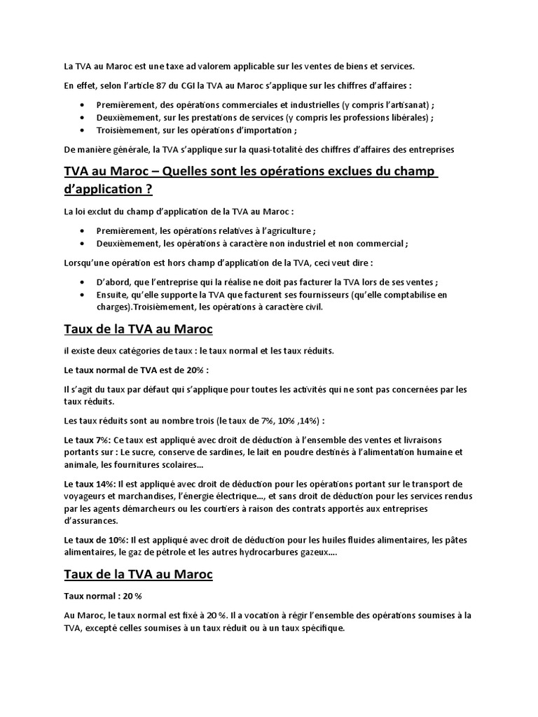 La TVA Au Maroc | PDF | Taxe sur la valeur ajoutée | Économie