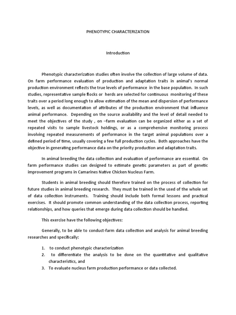 Phenotypic Characterization Report | PDF | Selective Breeding | Evaluation