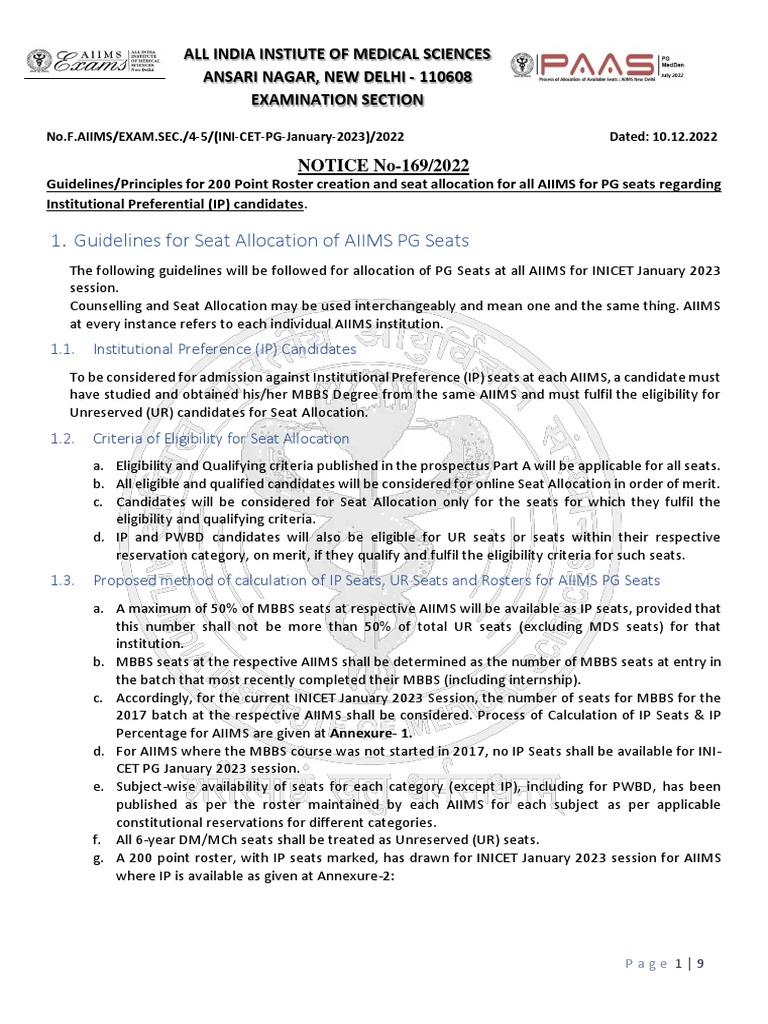 1 - 2023 - JAN - INI-CET - Roster Point of Seat Allocation | PDF ...