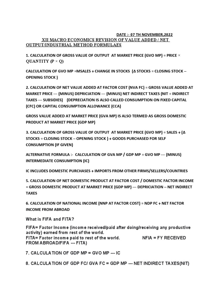 Value Added Method Formulaes Revision November 2022 | PDF