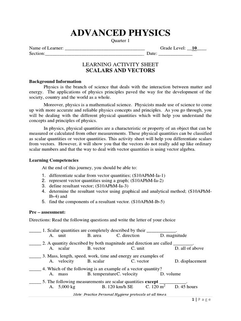 Ste Adv Phys q1 Las 1 9 | PDF | Euclidean Vector | Acceleration
