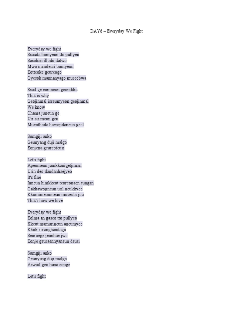 Lirik Lagu DAY6 Everyday We Fight | PDF