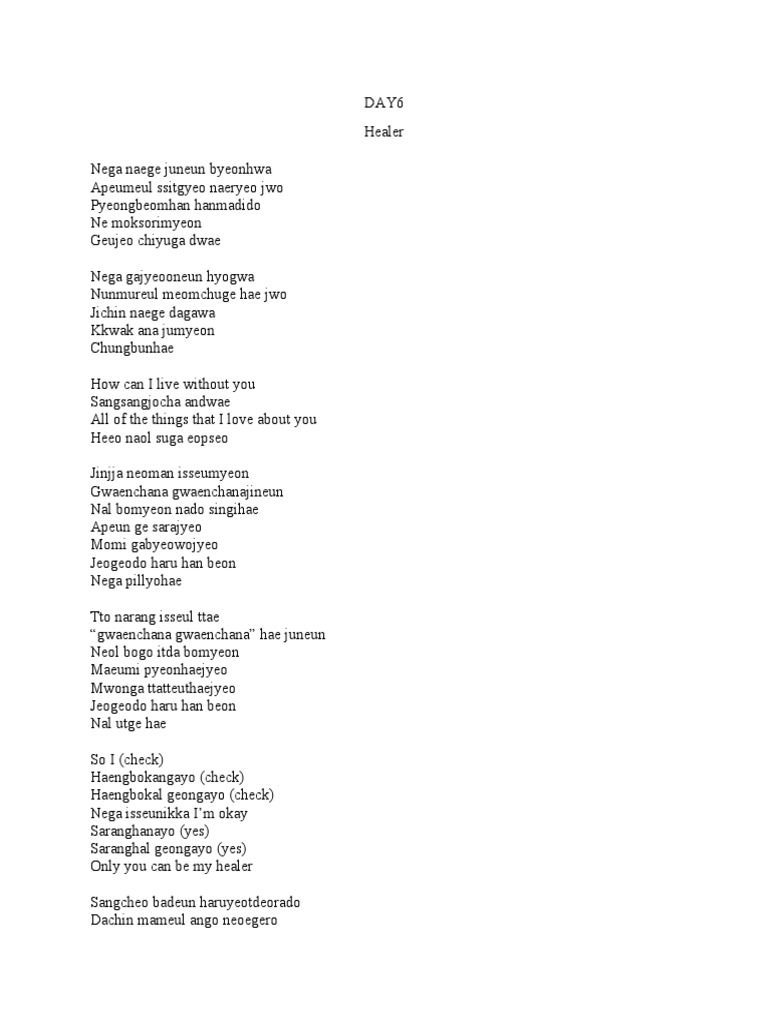 Lirik Lagu DAY6 Healer | PDF