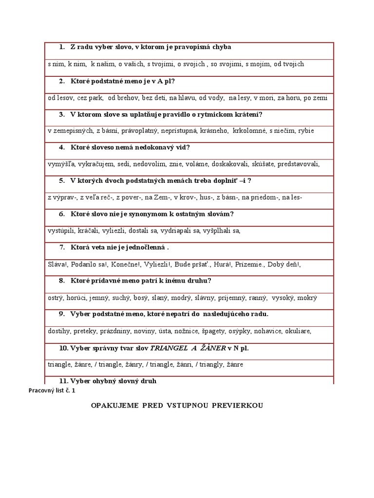 Opakujeme Pred Vstupnou Previerkou 9. Roč. | PDF