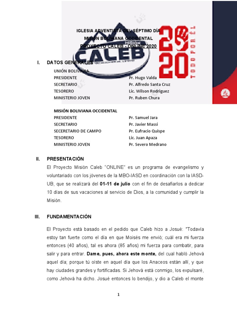 2020 Proyecto Caleb Mbo Ultimo | PDF | Evangélico