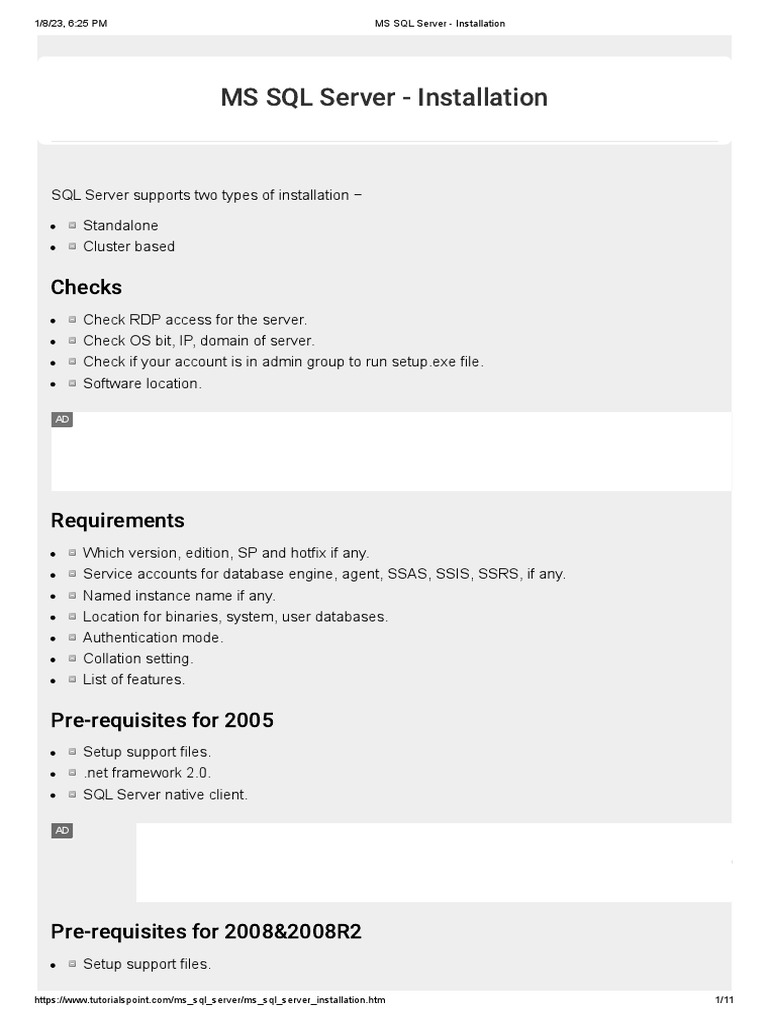 MS SQL Server - Installation | PDF | Microsoft Sql Server | Computing MS SQL Server - Installation | PDF | Microsoft Sql Server | Computing