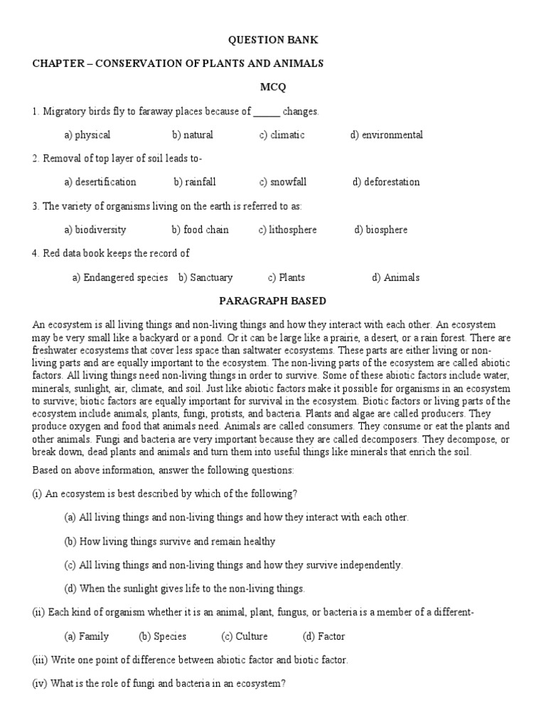 Class 8 Conservation MCQ Question Bank | PDF | Ecosystem | Deforestation