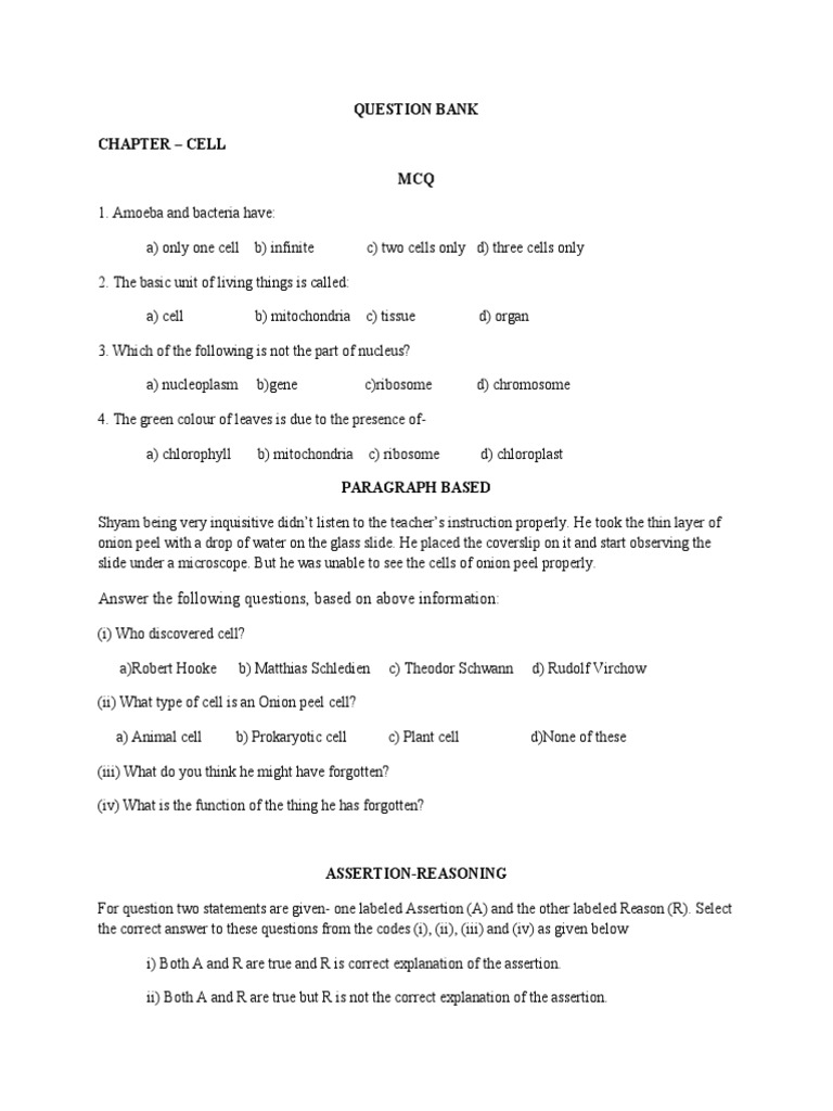CLASS VIII QUESTION BANK - 8. Cell | PDF | Cell (Biology) | Cell Nucleus