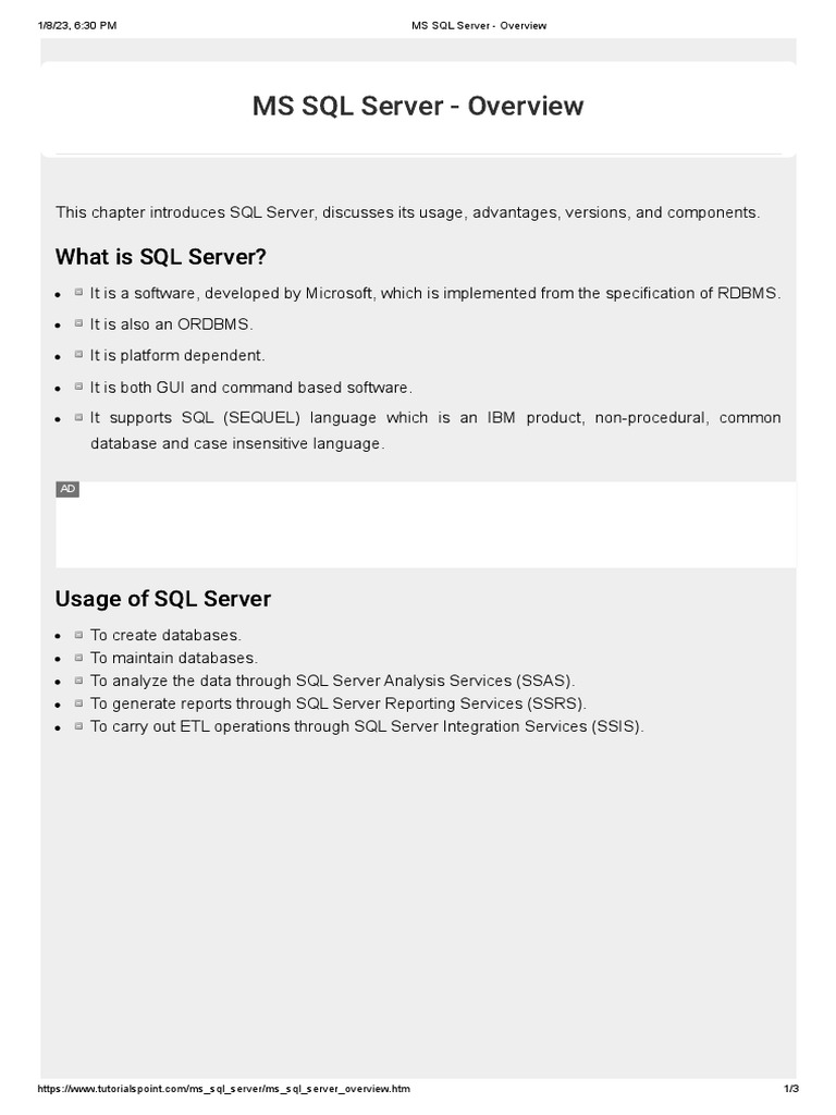 MS SQL Server - Overview | Download Free PDF | Microsoft Sql Server ...