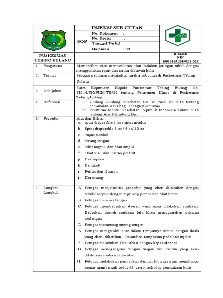 Sop Injeksi Sub Cutan | PDF