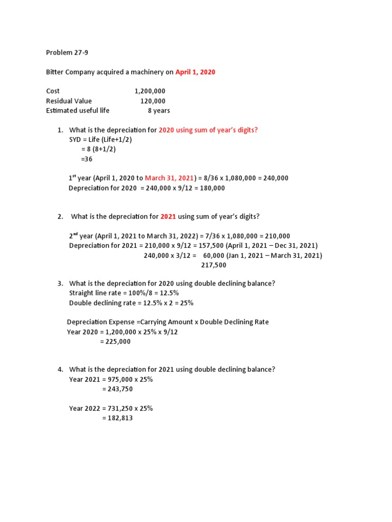 Sum of Years Digit and Double Declining Exercises | PDF | Finance ...