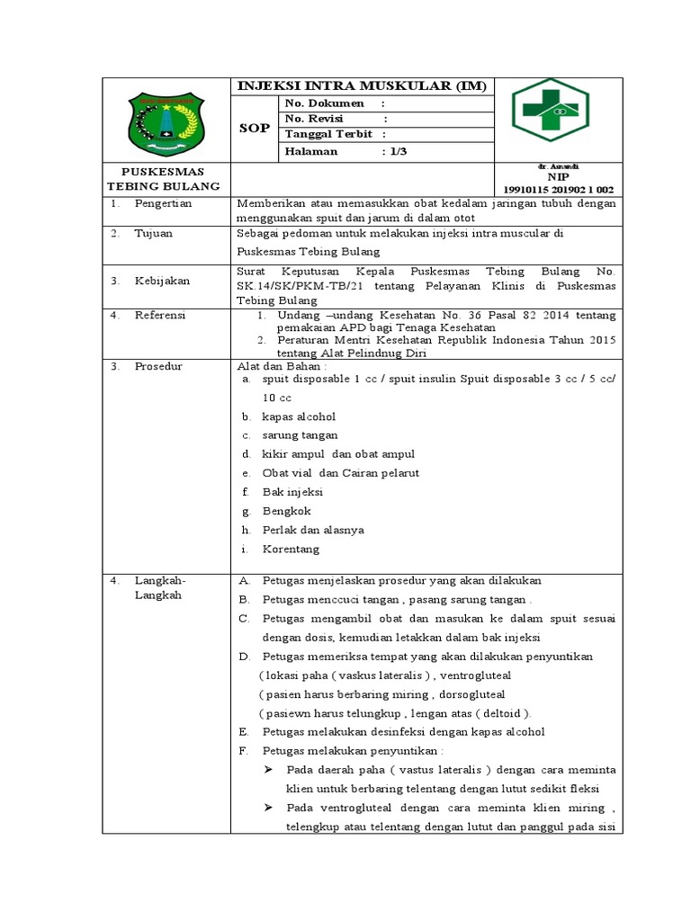 Sop Injeksi Im | PDF