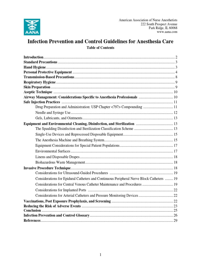 Infection Prevention and Control Guidelines For Anesthesia Care | PDF ...